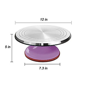 Aluminium Alloy Revolving Cake Stand 12 Inch Heavy Duty Aluminium Rotating Cake Turntable with Non-slipping Silicone Bottom Rotating Display Stand Cake Decorating Supplies (Purple)