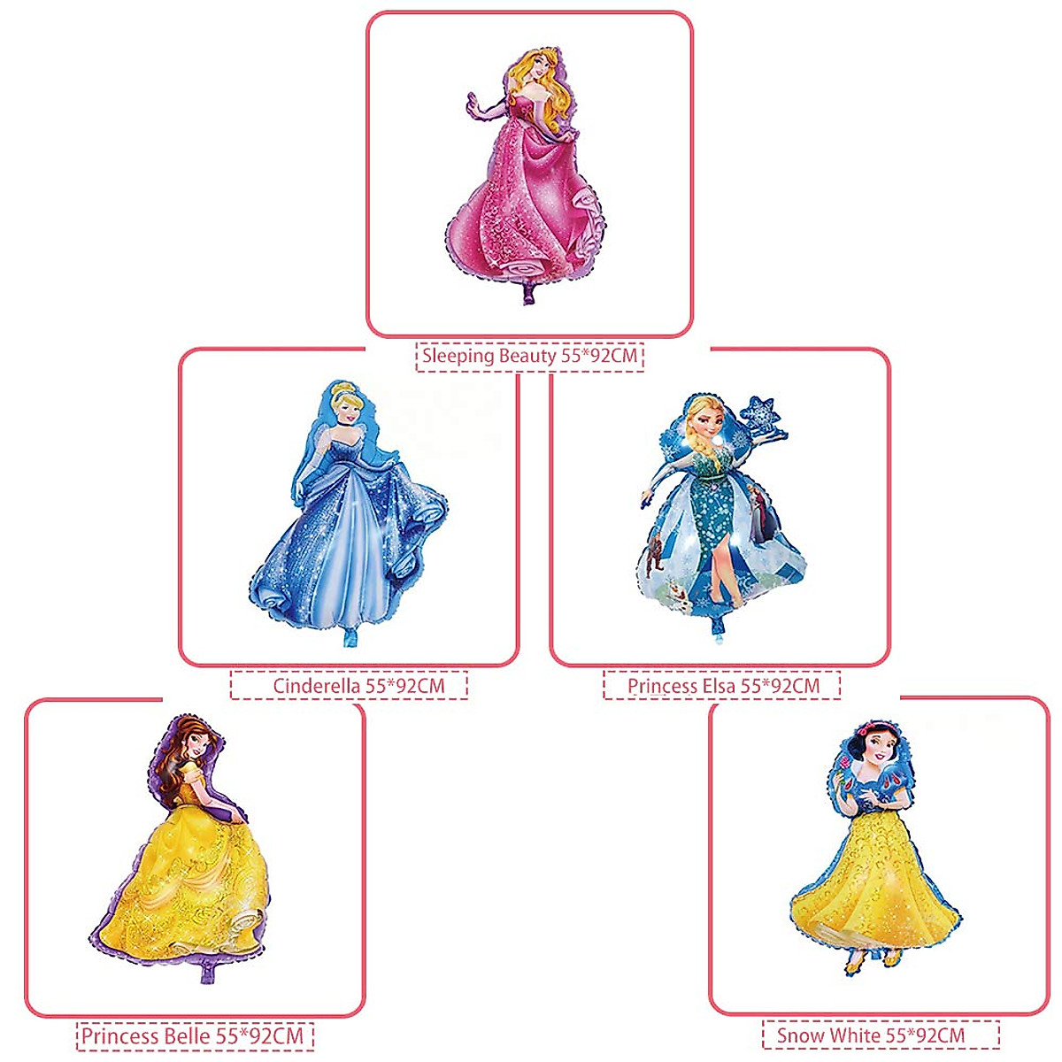 Yurnoet 5-pack Princess birthday party foil balloon girls Favorite princess birthday party supplies party decorations