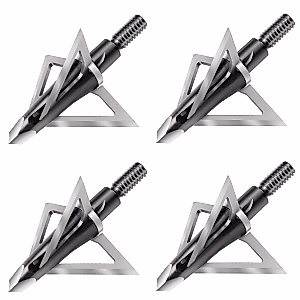 DEEPOWER 4-Pack Broadheads 100 Grain 3 Fixed Blade Broadheads 1+1/4' Inch Cut Diameter Carbon Steel Ferrule Arrow Broadhead for Crossbows and Compound Bow