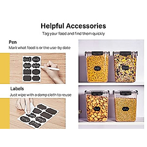 Kootek 5.3L(179Oz) Cereal Containers Storage with Lid for Pantry Organization and Storage, 4pcs Large Airtight Food Storage Containers for Cereal, Flour and Sugar with Pen, Labels, Measuring Spoon