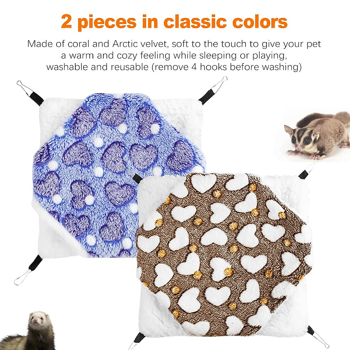 ZukoCert Two Pieces Small Pet Cage Hammock Accessories for Guinea Pigs, Hamsters, Chinchillas