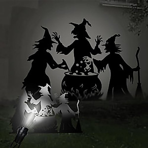 Halloween Witch Decorations Outdoor - 3pcs Witch Metal Yard Stakes, Witch Cauldron Sign Shadow Casters for Halloween Yard Garden Art Decor