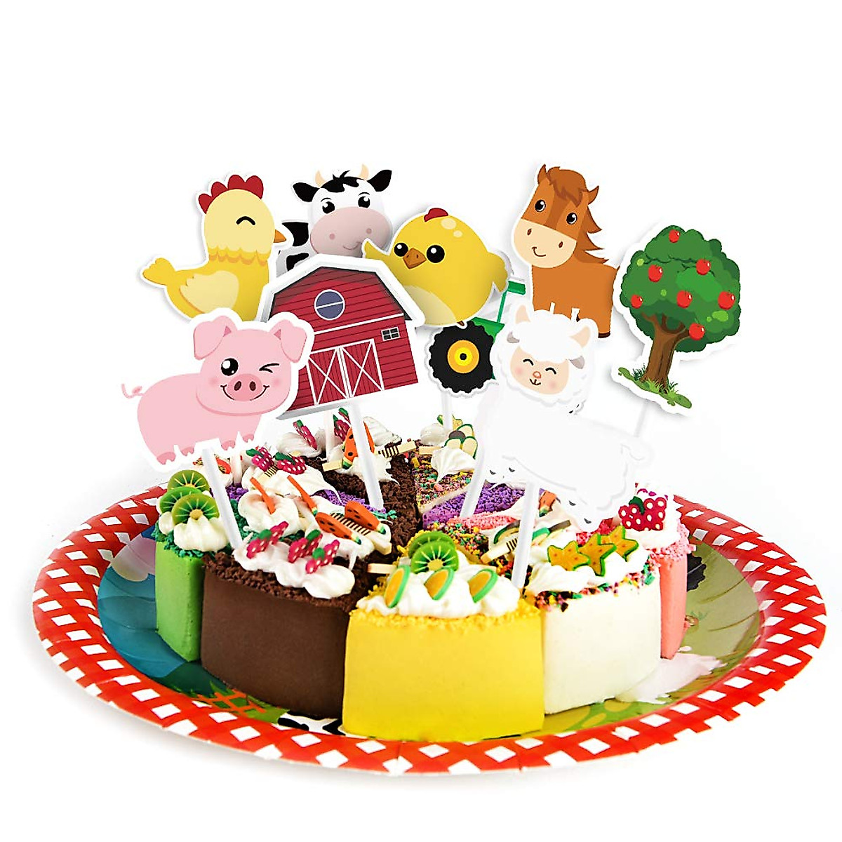 WERNNSAI Farm Cupcake Topper - 36 PCS Farm Animals Cake Topper Party Decorations for Kids Birthday Baby Shower Barnyard Cartoon Cupcake Topper Picks Party Supplies
