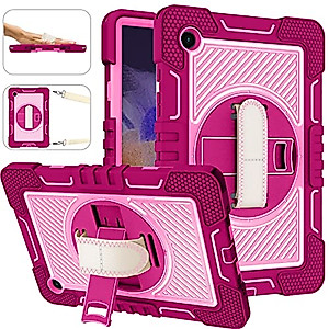 ZUBEE Cover Case Shockproof Protective Cover 360 Degree Rotating Bracket Case Compatible with Samsung Galaxy Tab A8 10.5-Inch 2021 (SM-X200/X205/X207) Protective Cover(Rose Red+Pink)