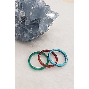 LTC Designs Genuine Red-Agate (Carnelian)/ Green Onyx/Turquoise-colored Howlite Gemstone Skinny Thin-band Ring (Ring Sizes: 5.5, 6, 7, 8, 8.5) (Onyx, 7.5)