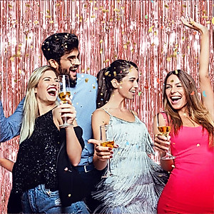 Rose Gold 3 Pack Metallic Tinsel Foil Fringe Curtains, 3.3x8.3 Feet Rose Gold Streamers Backdrop for Party, Door Streamers Party Decorations, Party Streamers for Birthday Christmas Party Decorations
