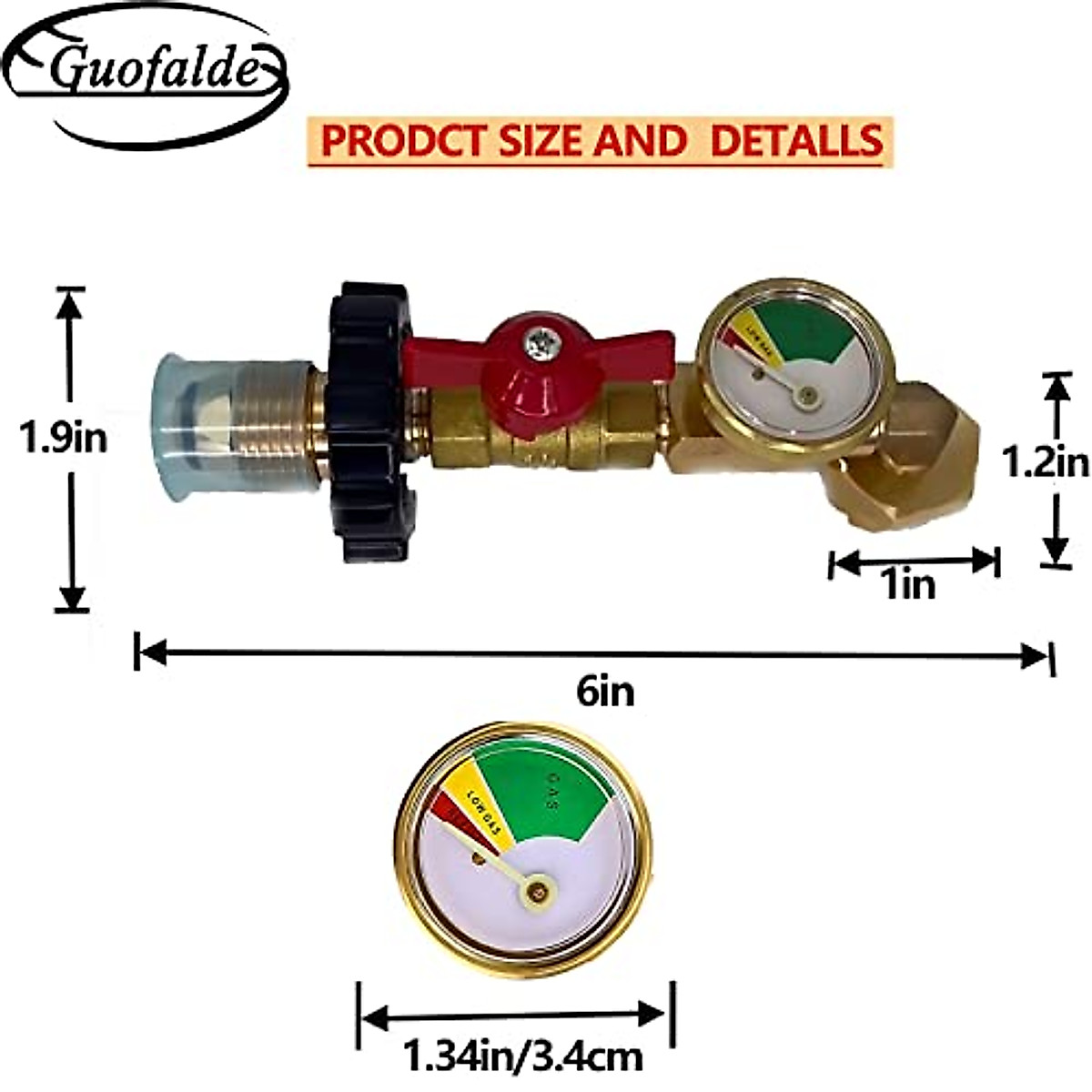 GUOFALDE POL Propane Refill Elbow Adapter with Gauge, 90 Degrees Propane Refill Pressure Adapter with ON-Off Control Valve, for Camping Grill 1Lb Bottle Tank