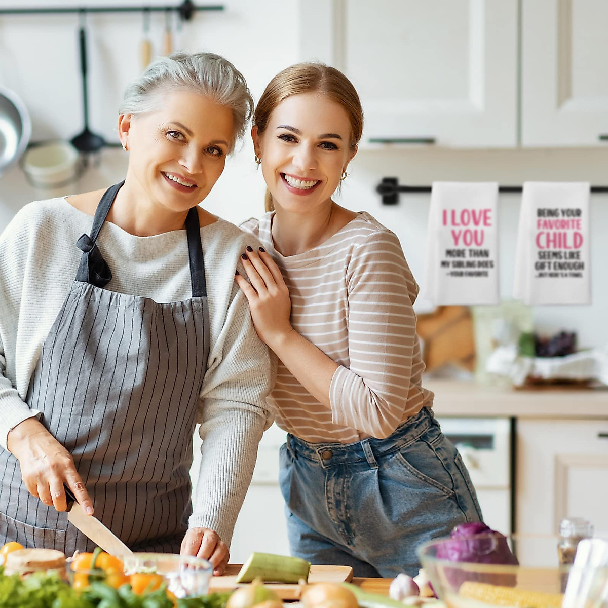 Birthday Gifts for Mom from Daughter, Mothers Day Present for Mom, Best Mom Gifts from Son, Funny Gifts for Mother in Law, 2 Pack Novelty Kitchen Towels for Mom Stepmom