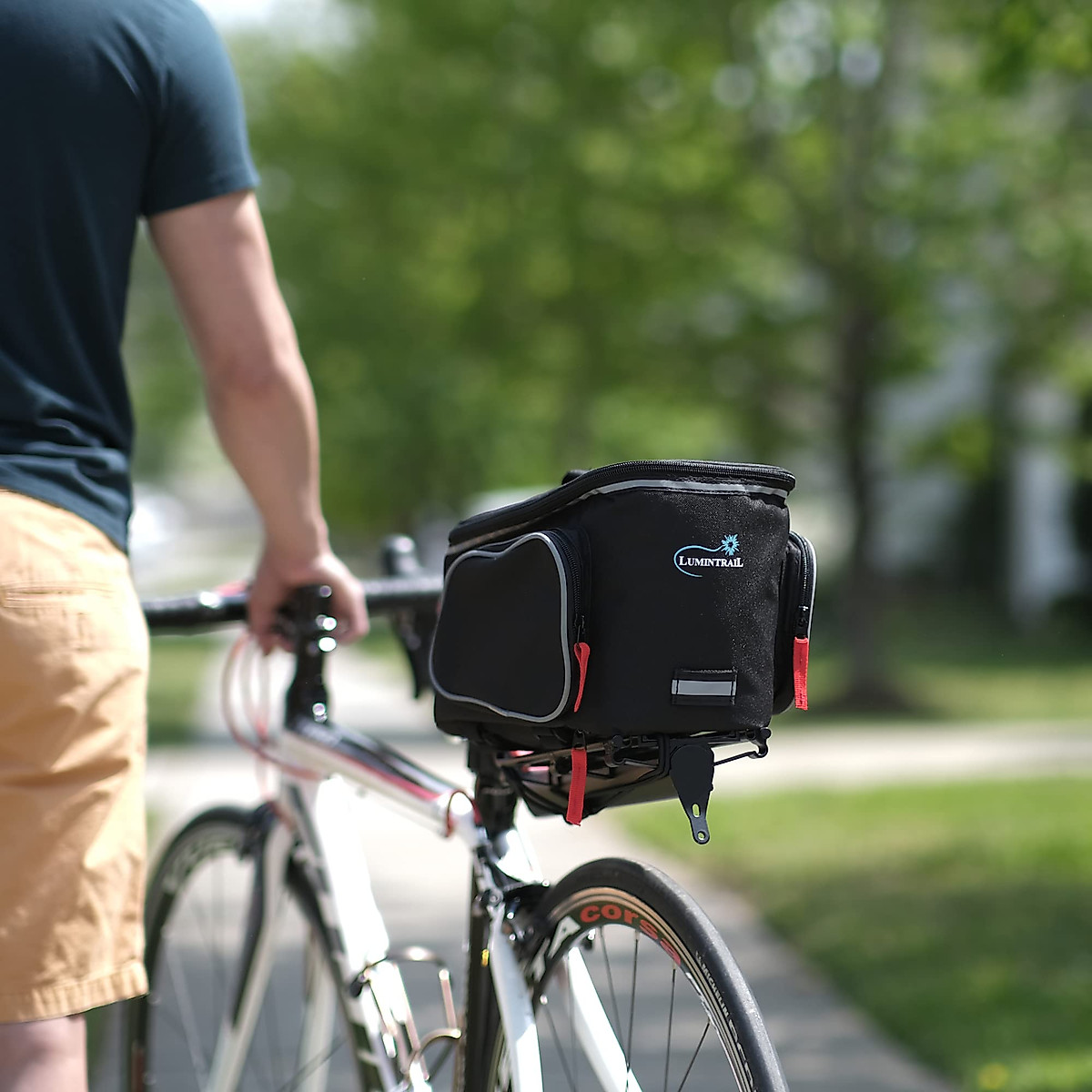 Lumintrail Bike Trunk Bag, Rear Bicycle Rack Bag with Waterproof Rain Cover, Carrying Handle