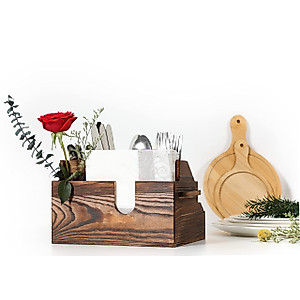 Innovation Silverware Caddy, Flatware Caddy, 7-Compartment Wooden Utensil Caddy Silverware with Handles for Spoons, Knives, Forks, Napkins, Vintage Brown