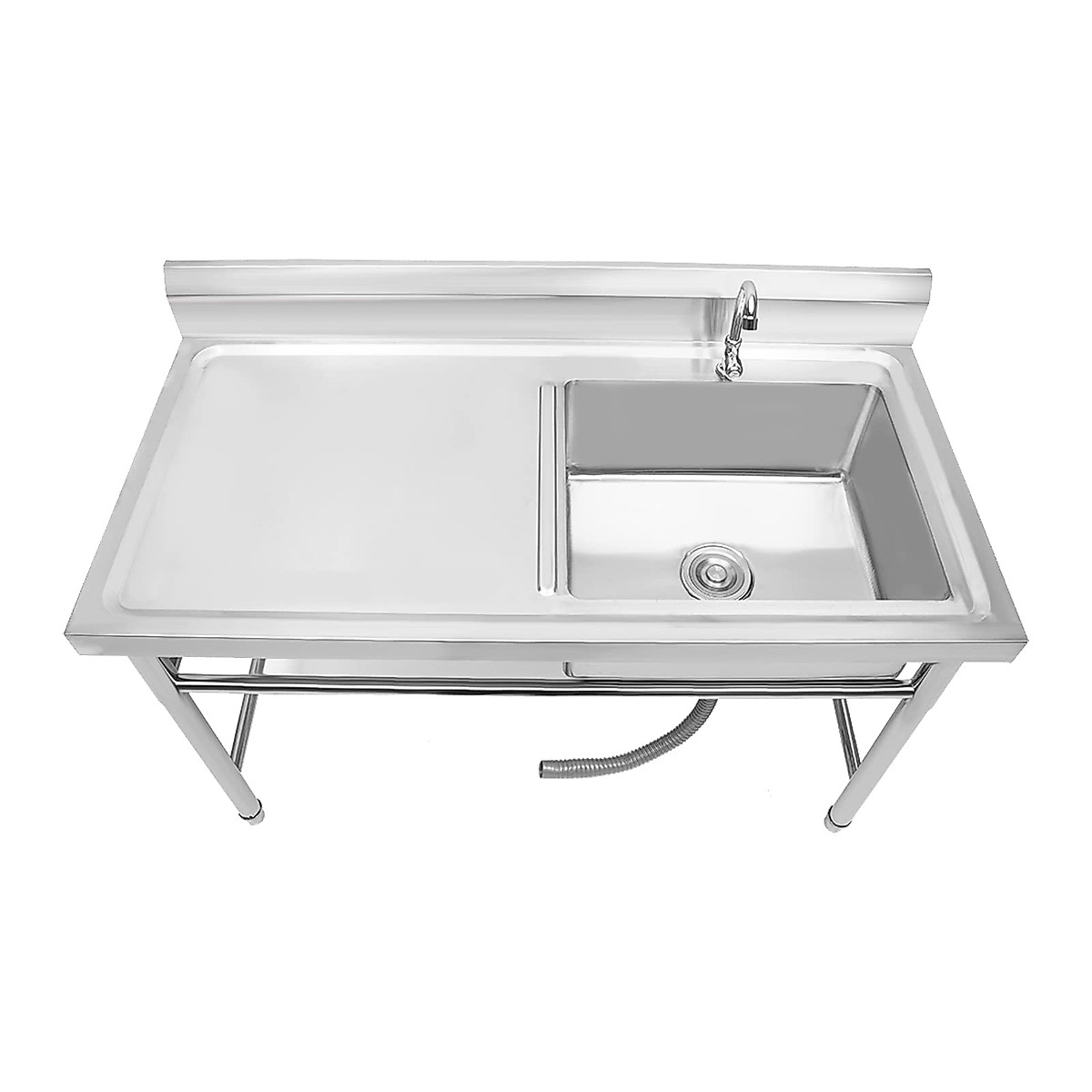 304 Stainless Steel Utility Sink Free Standing Outdoor Sink, Single Bowl Commercial Kitchen Sink w/Workbench, Stainless Steel Prep & Utility Sink for Restaurant, Kitchen, 47" x 24" x 32" (US Stock)