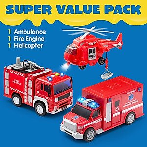 JOYIN Toddler Fire Truck Toys for 3 4 5 6 7 Year Old Boys - Fire Engine, Emergency Vehicle, Kids Toys Firetruck, Friction Powered Car with Lights and Sounds, Birthday Gifts for Boys Girls Age 3-9