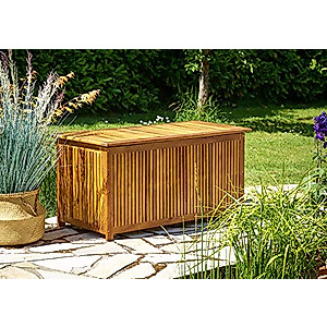 cucunu Outdoor Storage Box 65 Gallon Wooden Deck Boxes for Patio Garden Pool 46x20x24 Inch Waterproof Wood Chest Large Container