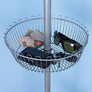 Household Essentials 2197-1 Floor to Ceiling Adjustable 6-Tier Revolving Shoe Rack with Basket - Silver