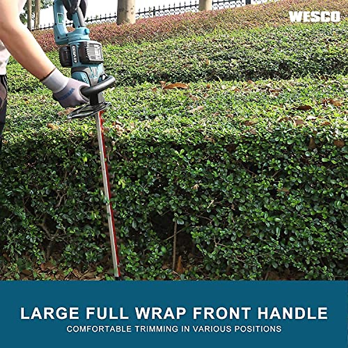 WESCO 40V Cordless Hedge Trimmer, 24-Inch Dual Action Cutting Blades, 3/4-Inch Cutting Capacity, 2Pcs 2.0Ah Li-ion Battery and Charger, Cordless Trimmer for Hedges/Shrubs/Bushes Trimming