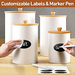 Kitchen Canisters for Countertop Set of 4 with Customizable Chalkboard Labels & Marker Pen - Big Iron Kitchen Canisters with Airtight Lids - Canisters Sets for the Kitchen - White Kitchen Canister Set
