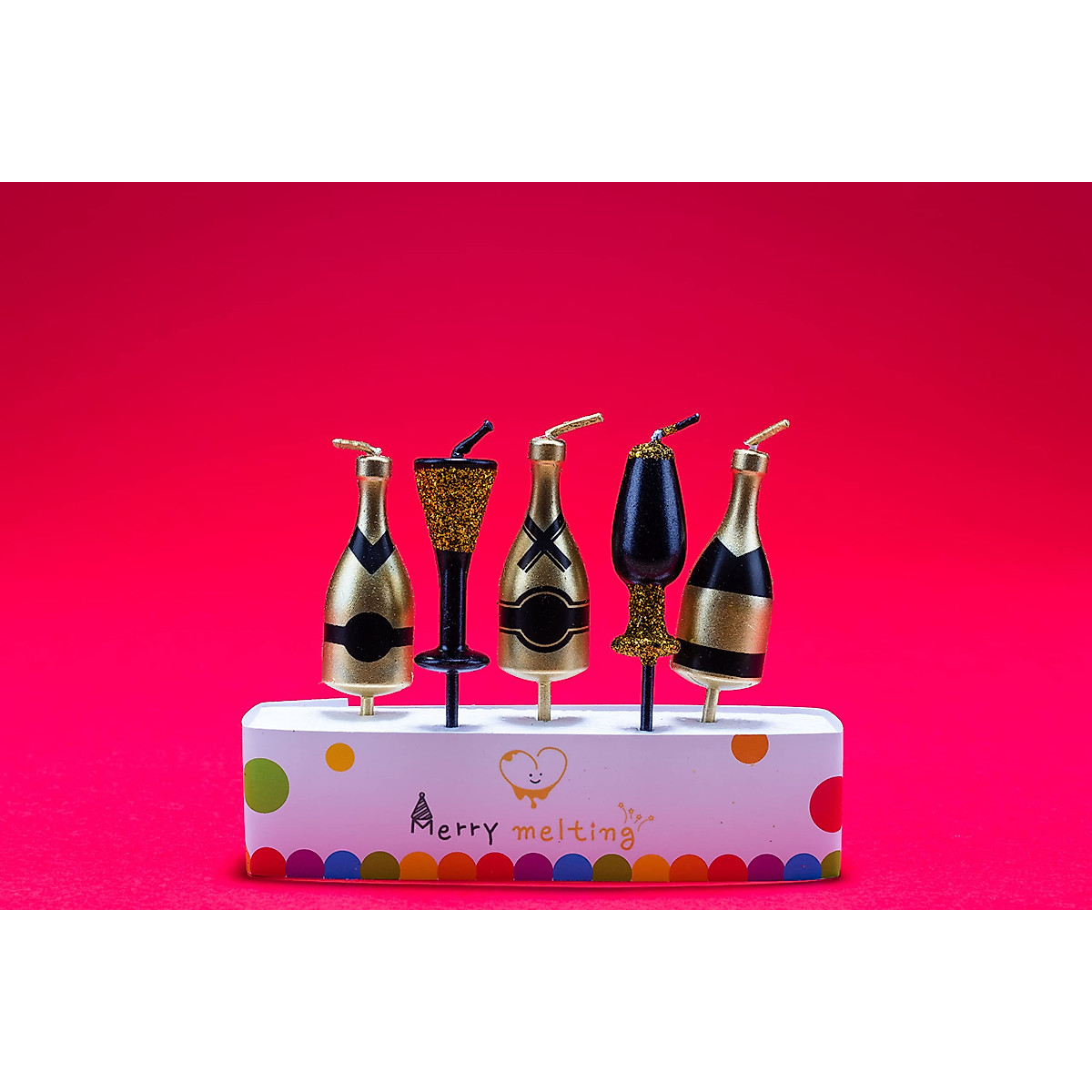 Merrymelting Birthday Candle for Cake Topper (Champagne Bottles Birthday Candle), Gold