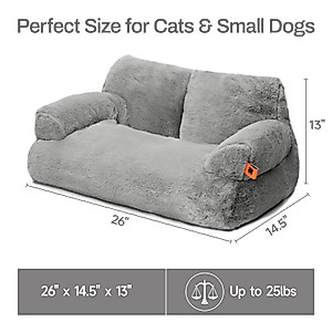 MEWOOFUN Cat Couch Bed for Indoor Cats, Washable Small Dog Beds for Medium Small Dogs & Cats up to 25 lbs, Fluffy Pet Beds with Non-Slip Bottom, 26×19×13 Inch (Grey)