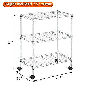 YRLLENSDAN 3 Tier Shelf, Small Closet Shelving Adjustable Shelving Unit Kitchen Storage Shelves with Wheels, Heavy Duty Steel Organizer Wire Rack, Chrome (32" H x 23" W x 13" D)
