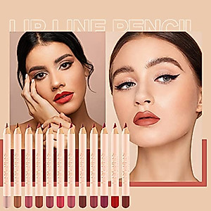 Mrettick 12 Colors Matte Lip Liner Pens Set Long-Lasting Creamy Lip Liner Natural Lip Makeup Soft Pencils Lipstick Set (#1)