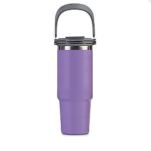 Insulated Straw Mug, 30 oz Anti-Leak Tumbler with 3-Way Lid: Sip, Straw, or Pour - Stainless Steel Travel Coffee Mug Fit Cupholder with Easy-to-carry Handle (Violet)