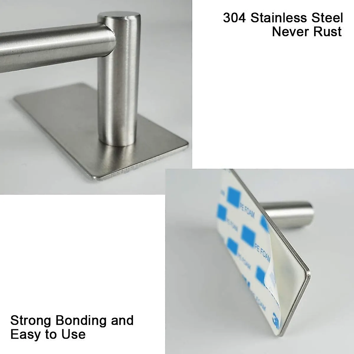 NearMoon Self Adhesive Bathroom Towel Bar- Stainless Steel Bath Wall Shelf Rack Hanging Towel Stick On Sticky Hanger Contemporary Style, NO Drilling (1 Pack, Brushed Nickel, 24-Inch Towel Rack)