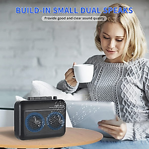 Portable Cassette Player Recorder with Bluetooth Transmitter, Walkman Cassette Tape Player with Headphone Jack, Build-in Speaker, Microphone Jack, Powered by AC Adapter or AA Battery- Black