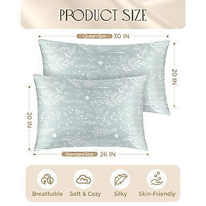 Miss Adola 2 Pack Mulberry Silk Pillow Case for Hair and Skin 19 Momme Standard 26"x20" Floral Plants Sage Green Silk Pillowcase Soft Smooth Silk Pillowcase Sleeping for Moms, Women