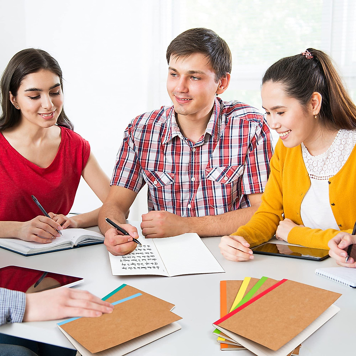 feela 8 Pack Composition Notebooks Bulk, Kraft Cover Lined Blank College Ruled Composition Travel Journals with Rainbow Spines For Women Students Business, 60 Pages, 8.3”x 5.5”, A5, 8 Colors