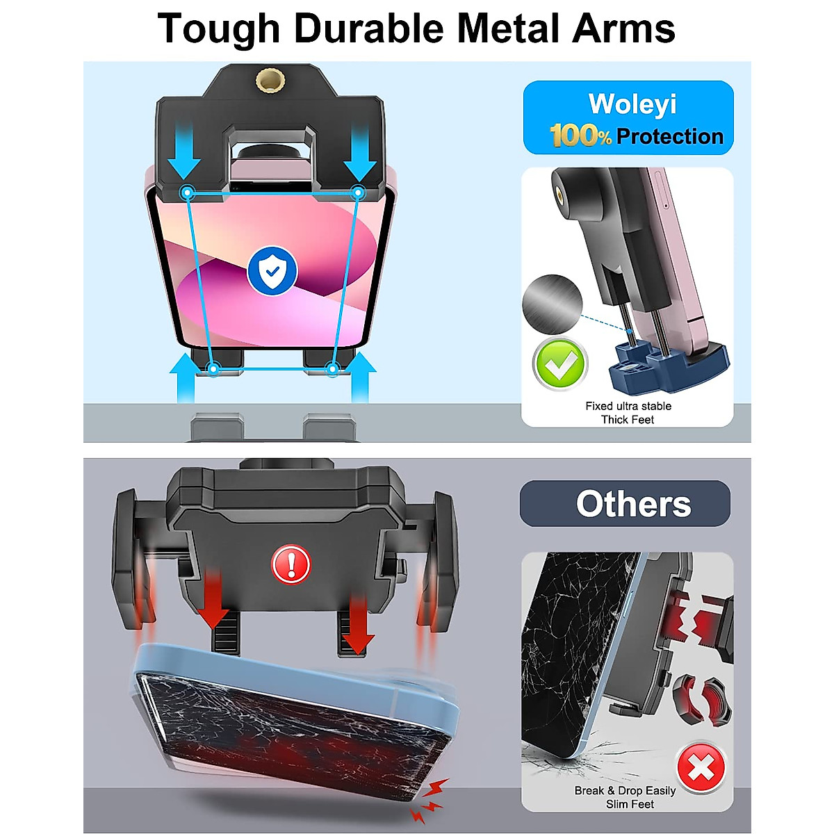 Sun Visor Phone Holder for Car [360° Super Metal Clip] Car Visor Cell Phone Mount, Universal Steering Wheel Phone Clamp with 1/4'' Screw Adapter for iPhone, Android Smartphone, Tablet, Gopro, Camera