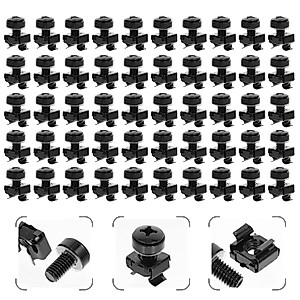 Server Rack Tools 50 Sets Cage Nuts and Screws Screws and Washers for Rack Mount Server Cabinet Rack Mount Server Shelves Black Tool Square Tool