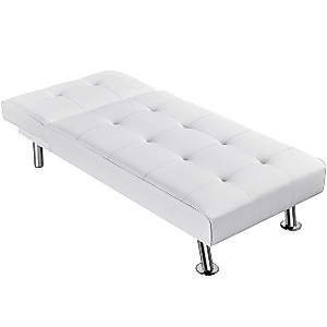 Yaheetech Sectional Living Room Couch Sofa Bed Faux Leather Sofa Couch Bed Modern Convertible Folding Recliner with Chrome Metal Legs for Living Room in White
