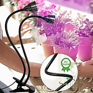 Juhefa Grow Light for Indoor Plants Growing, Gooseneck Clip-on Plant Lamp for Seedlings Succulents Seed Starting,3 Modes & 10-Level Brightness with Timer 3 9 12 Hrs