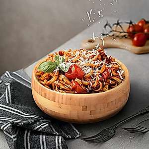 GinSent Bamboo Salad Bowls Set, 3 Pack Stackable Salad Serving Bowls, Eco Friendly Natural Wooden Bowls For Food, Salad, Fruit, Rice, Pasta, Soup, Cereal, Snack and Nuts