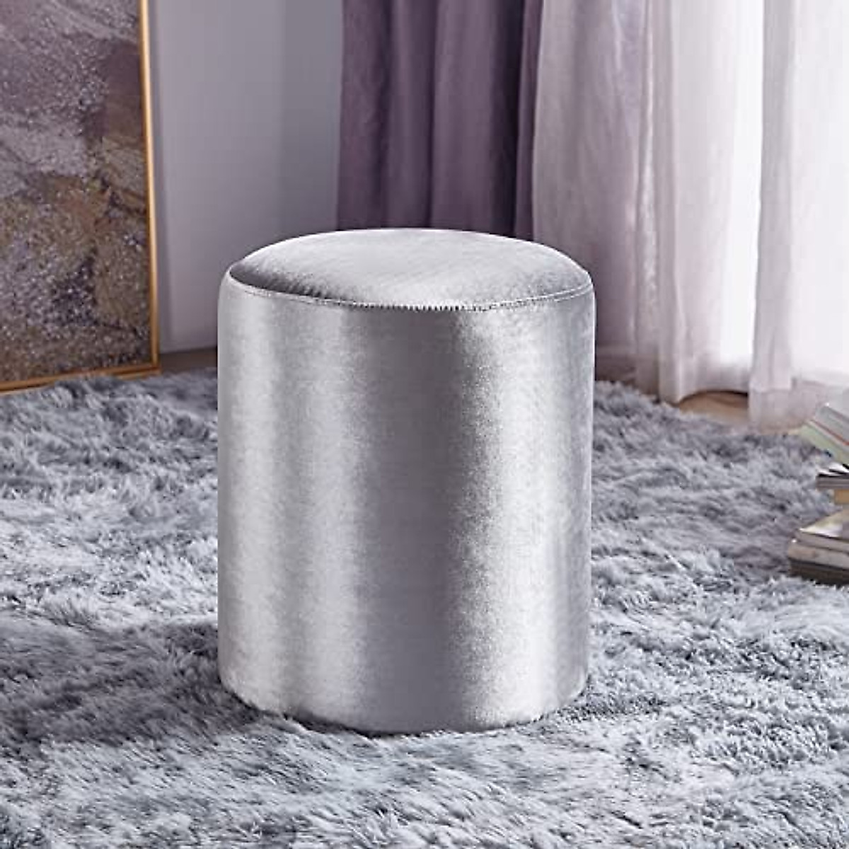 Get Set Style Modern Round Ottoman with Soft Padded Seat, Multifunctional Vanity Chairs for Makeup, Upholstered Footrest Stool Ottoman Foot Stool for Living Room, Bedroom