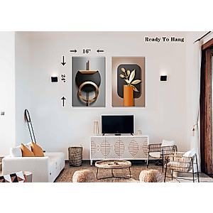 2pcs stereoscopic 3D effect pattern black copper geometric canvas print home décor abstract wall art Nordic luxury living room picture print Modern artwork shape black gold gray Living room bedroom