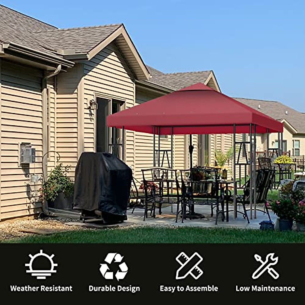 FOLAWO 10' X 10' Gazebo Replacement Canopy Double Tier Gazebo Covers for Yard Patio Garden Canopy Sunshade (Red)