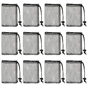 COMNICO Small Mesh Bags, 12Pcs Nylon Storage Bags for Washing Machine Black Mesh Drawstring Bag Portable Travel Stuff Bags with Sliding Drawstring for Travel Sports Storage Toy Outdoor Activities