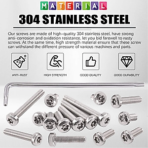 Glarks 111Pcs M5 x 8mm 10mm 12mm 16mm 20mm 25mm 30mm 40mm Pan Head Torx Security Screws 304 Stainless Steel Tamper Resistant Screws Assortment Set with T25 Wrench