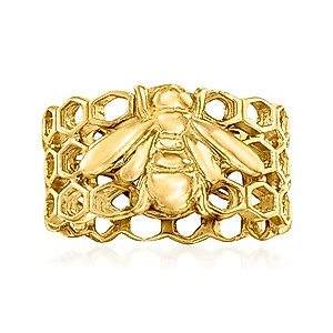 Ross-Simons Italian 18kt Gold Over Sterling Bumblebee and Honeycomb Ring. Size 7