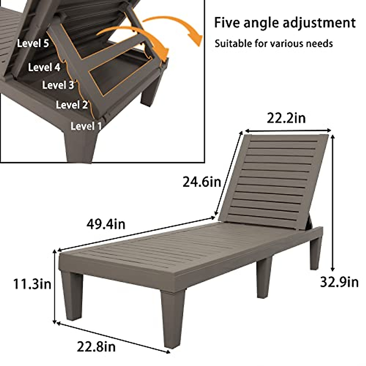 DIMAR GARDEN Outdoor Lounge Chair,Pool Chaise Lounge Waterproof Sunloungers,Taupe
