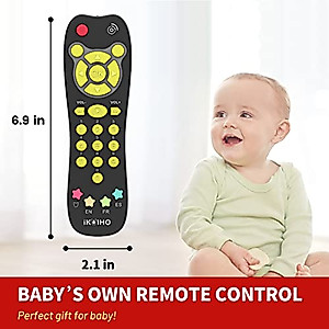 Baby Remote Control Toy, Realistic Toddler TV Remote Toy with Light Sound Adjustable Volume Kid Learning Education Musical Toys with English French Spanish Infant Gift for Boys Girls 6M+ (Black)