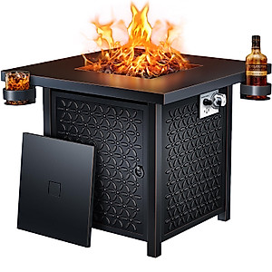 Ciays Propane Fire Pit, 27-inch Fire Pit Table with Two Cup Holders, 50,000 BTU Steel Gas Fire Pit with Pulse Ignition System, Perfect for Patio, Garden & Backyard Gatherings, CIFPT11B, Black