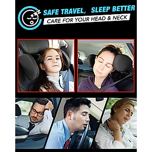 JZCreater Car Headrest Pillow, Car Seat Head Neck Support Pillow, Sleeping Travel Cushion Pillow, Baby Head Support, 360 Degree Adjustable Long Trip Rest Headrest Pillow for Kids Adult, Black