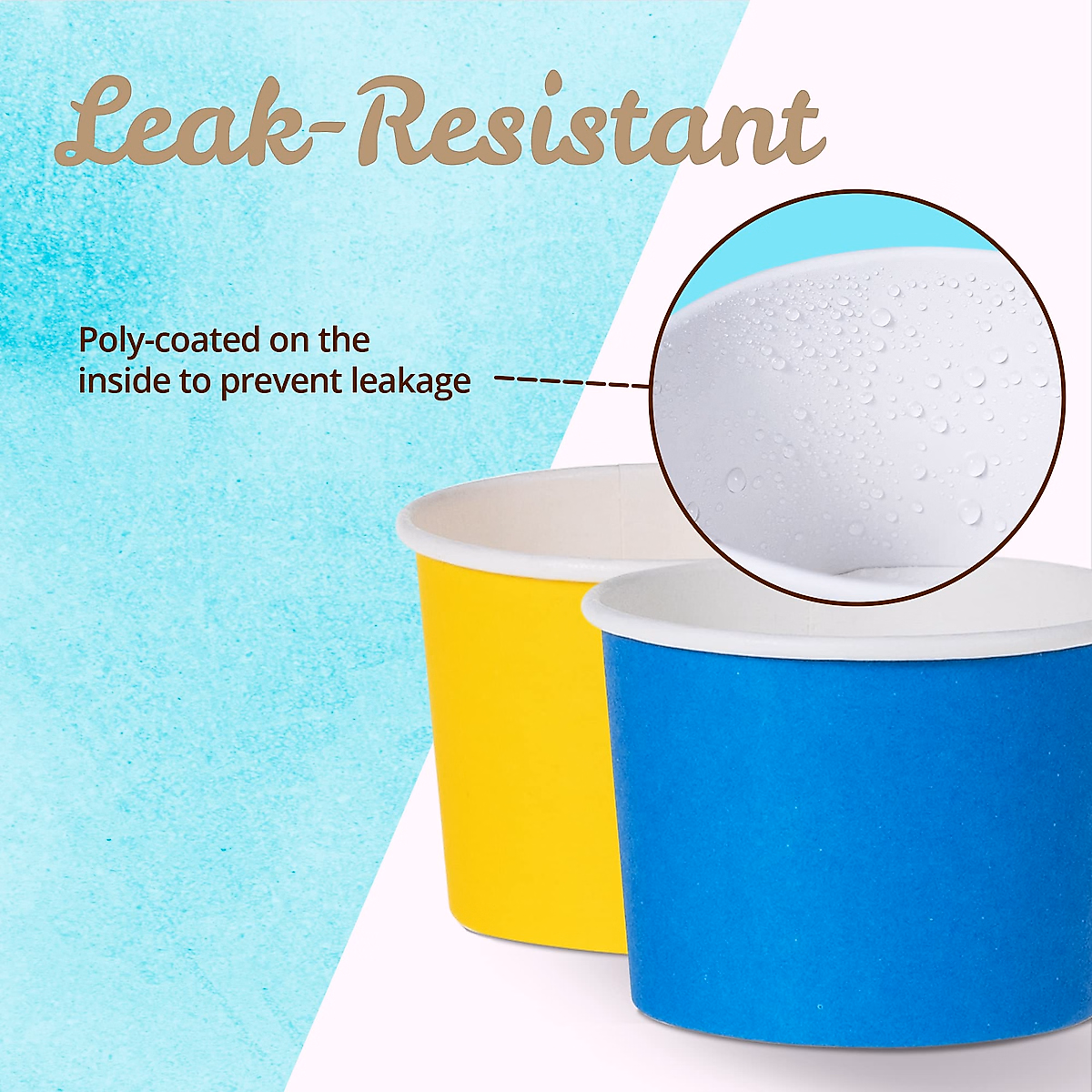 MATICAN Paper Ice Cream Cups, 50-Pack 9-oz Disposable Dessert Bowls for Hot and Cold, 9-ounce, Hot Pink, Baby Pink, Mint, Yellow, Blue