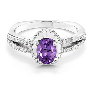 Gem Stone King 925 Sterling Silver Purple Amethyst Ring For Women (1.25 Cttw, Oval Gemstone Birthstone Available in size 5, 6, 7, 8, 9)