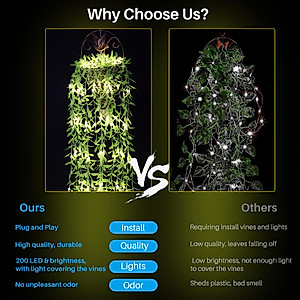 MERRIMAX M Artificial Willow Vines Hanging Plants with 8 Modes 200 LED Fairy Lights,Waterproof Outdoor Green Vine Lights with Remote Control for Room Wall House Garden Patio Decor with Baskets