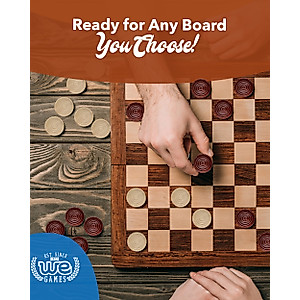 WE Games Checkers Pieces Only, Wooden Checker Board Game Pieces, 24 Dark Brown and Natural Stackable Pieces, Drawstring Storage Bag, 1.062 Diameter