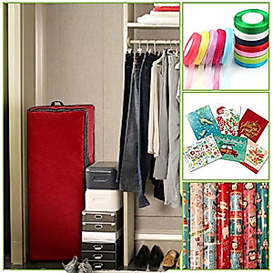 Primode Wrapping Paper Storage Container, Gift Wrap Organizer Under Bed, 41”x14”x6”, Fits 18-24 Rolls Up to 40”, Durable 600D Oxford Material, Wrap Storage Box Holder with Pockets for Ribbon, Bows, and Accessories (Red)