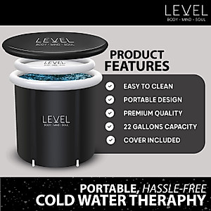 Level Body Mind Soul - Portable Ice Bath with Cover included - Ice Bath for athletes, post-workout recovery Cold Therapy - Can help improve Sleep and your general Wellbeing - 29x29 Inches